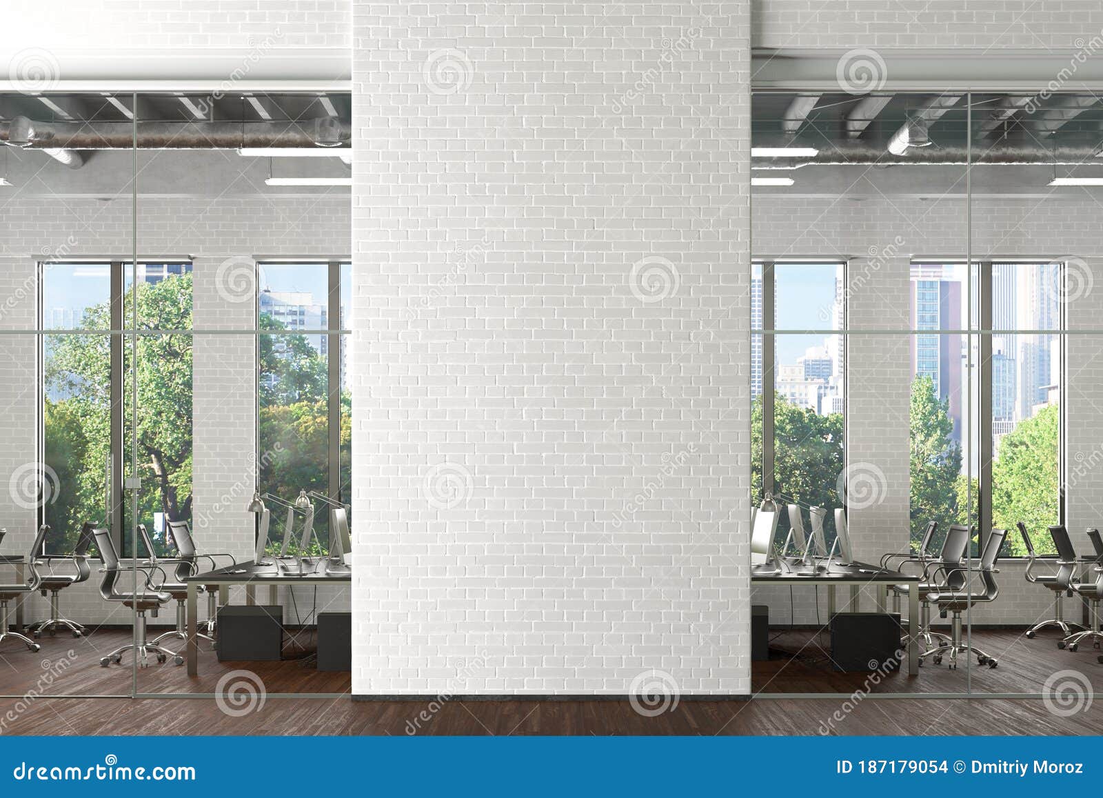 Blank Wall Mock Up in Office Interior. Stock Illustration ...