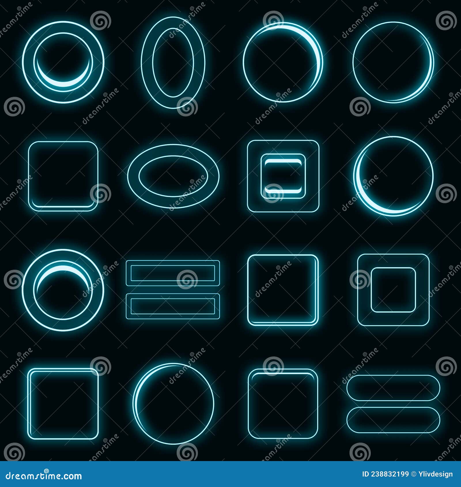 Blank Web Buttons Icons Set Vector Neon Stock Vector - Illustration of ...
