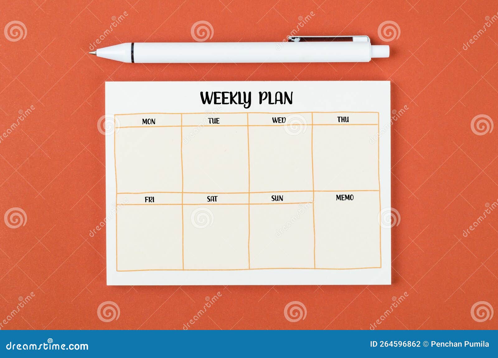 The Blank Weekly Plan Notice Block on Orange Colour Background. Empty ...
