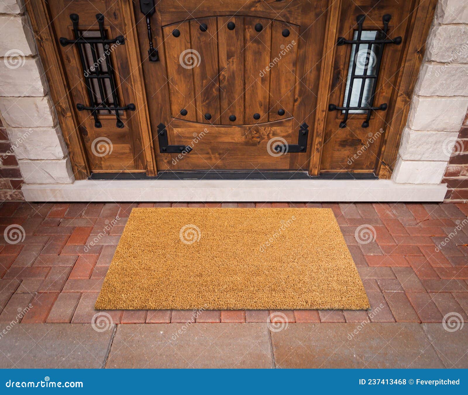 Blank Welcome Mat at Custom Front Door of House Stock Photo - Image of ...