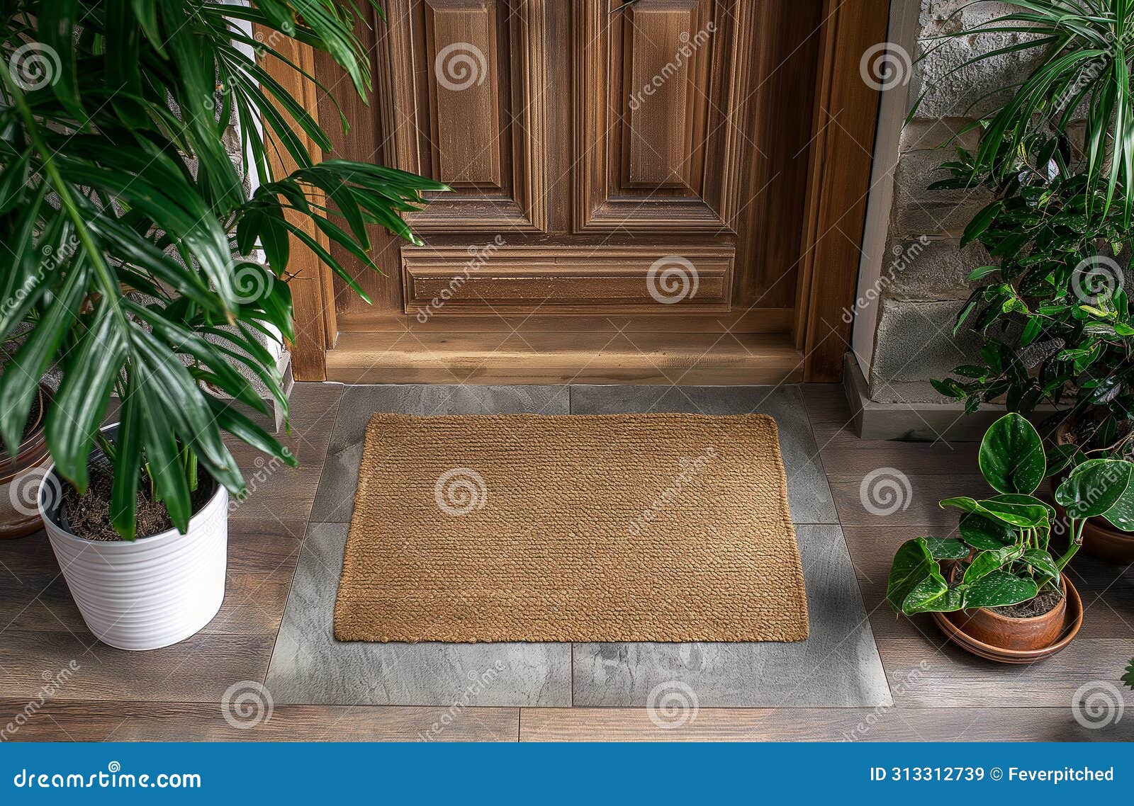 Woven Jute Blank Welcome Mat at Custom Front Door of House. Generative ...