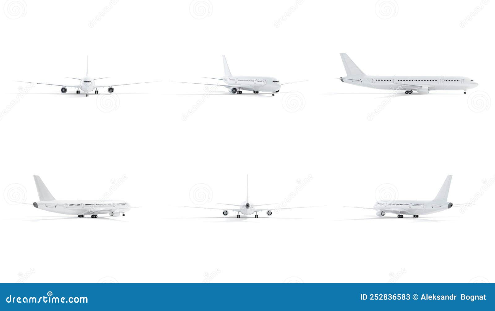 Blank White Airplane Mockup, Rotation Angles of All Sides Stock ...