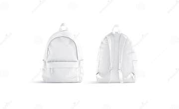 Blank White Backpack with Zipper and Strap Mockup, Front Back Stock ...