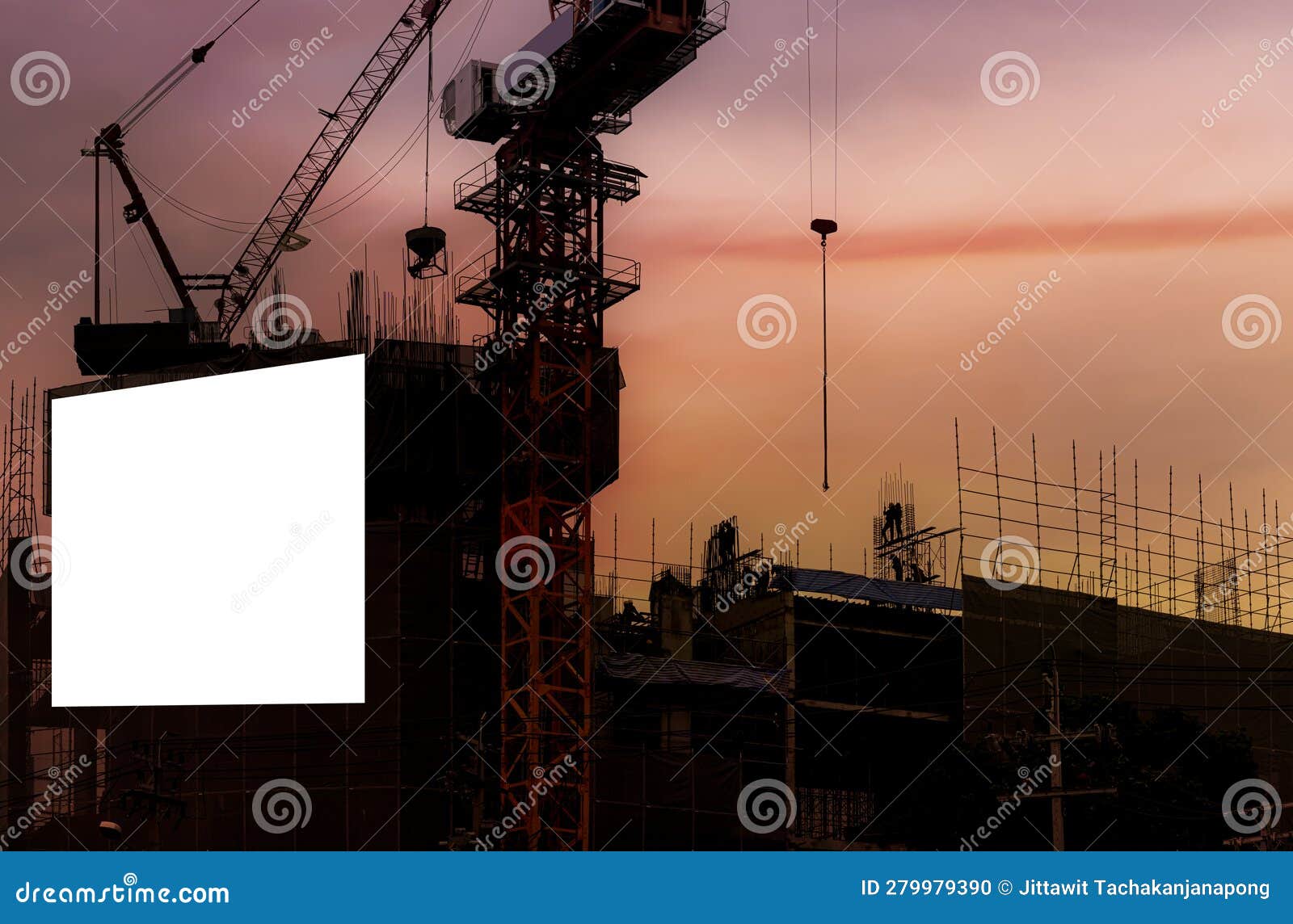 Blank White Banner for Advertisement Hanging on the Scaffolding of ...