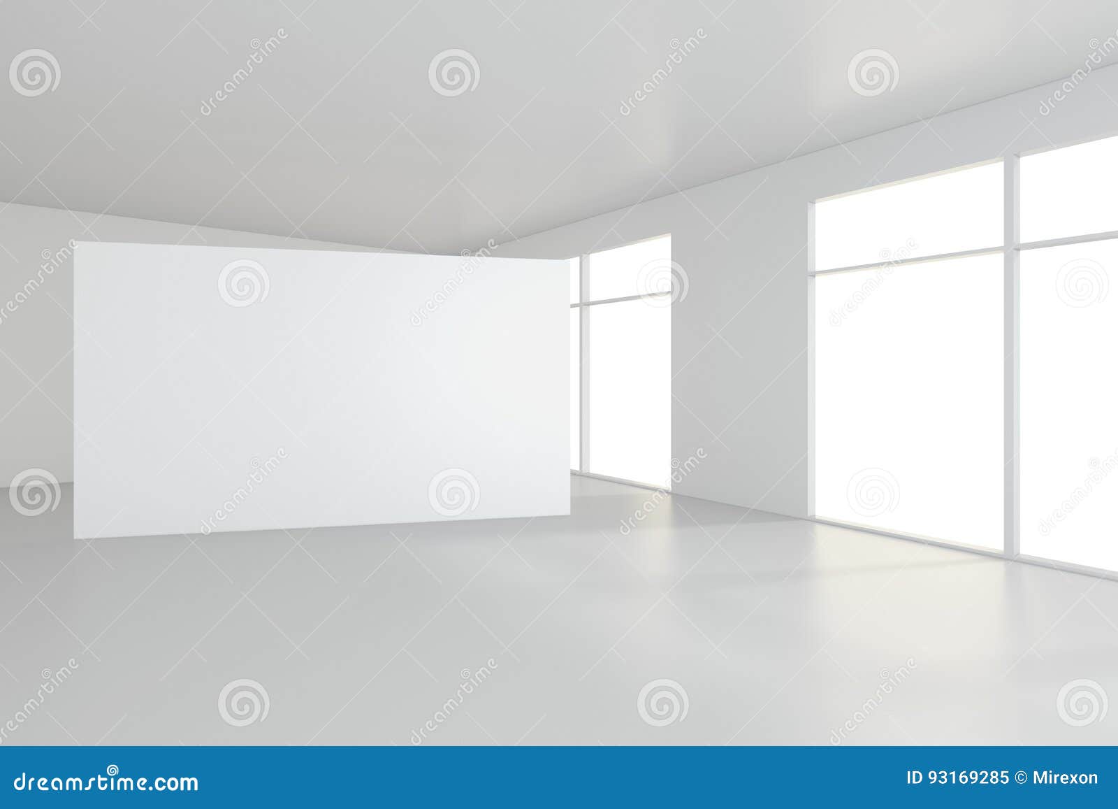 Blank White Billboard in Empty Room with Big Windows, Mock Up, 3D ...
