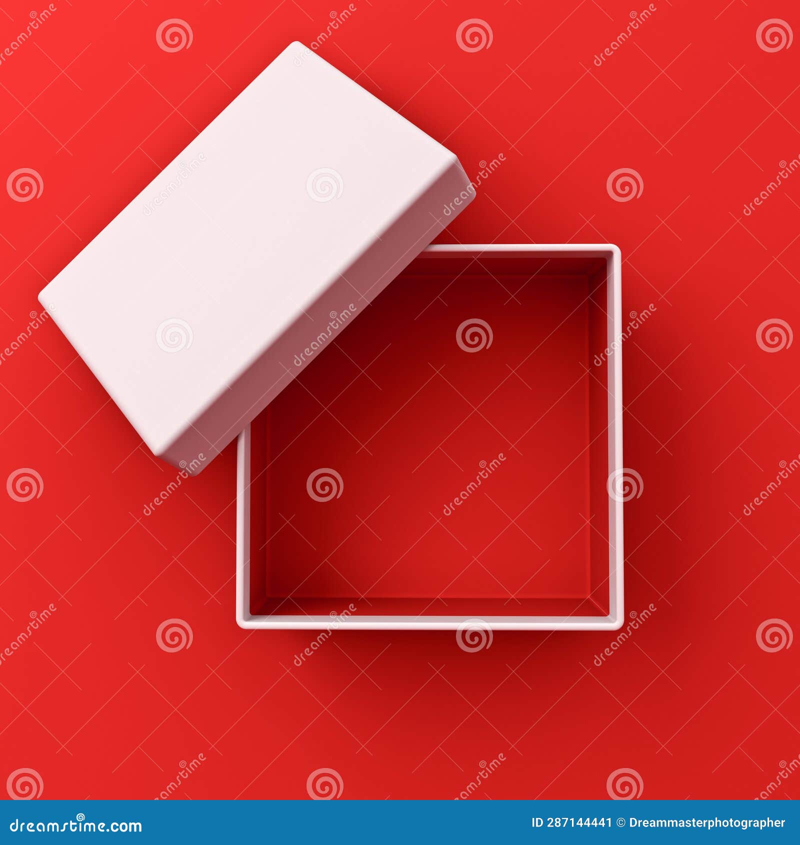 Blank White Box Open or Top View of Empty Present Box on Red Background ...