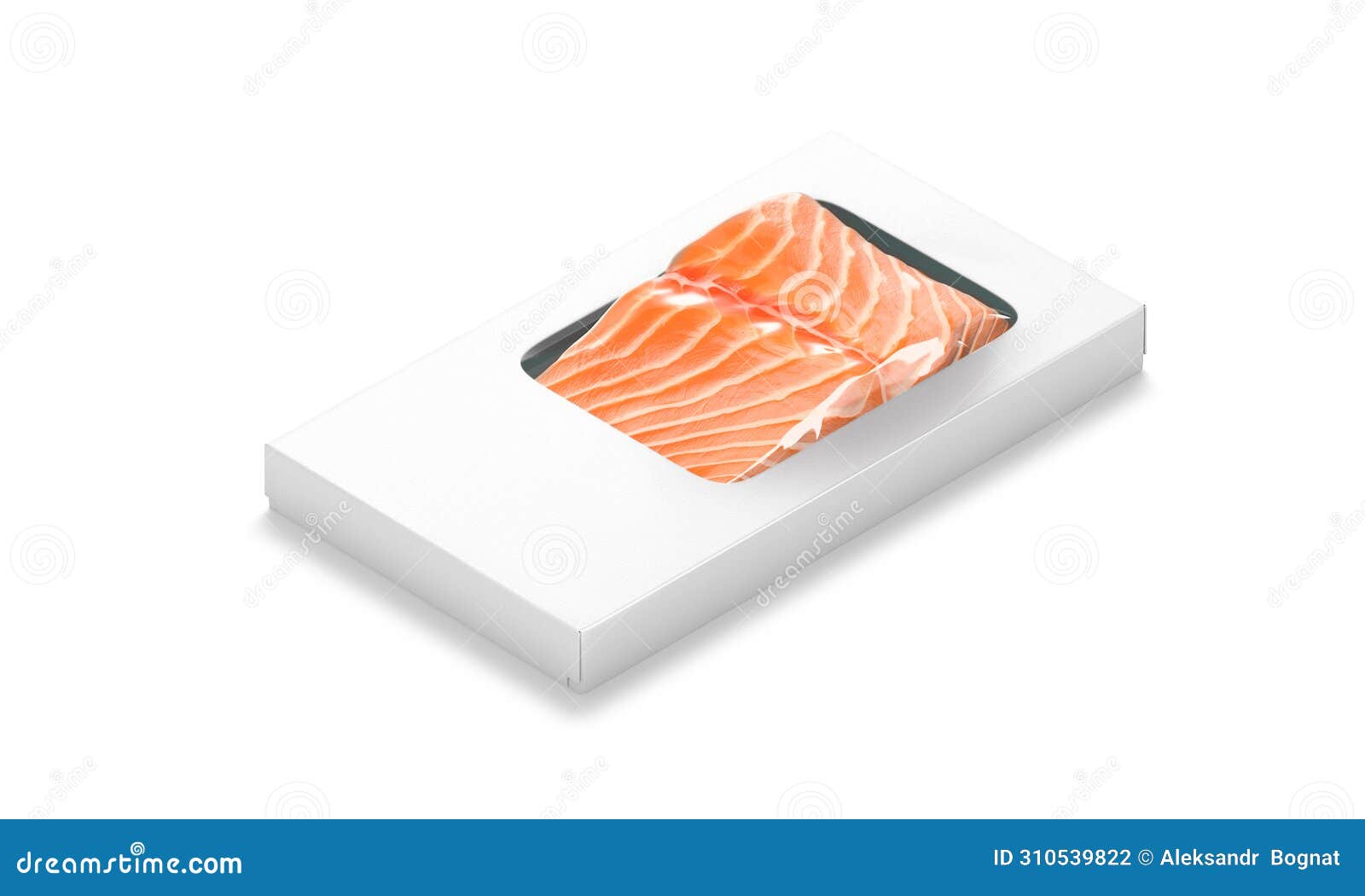 Blank White Box Pack with Salmon Mockup, Side View Stock Illustration ...