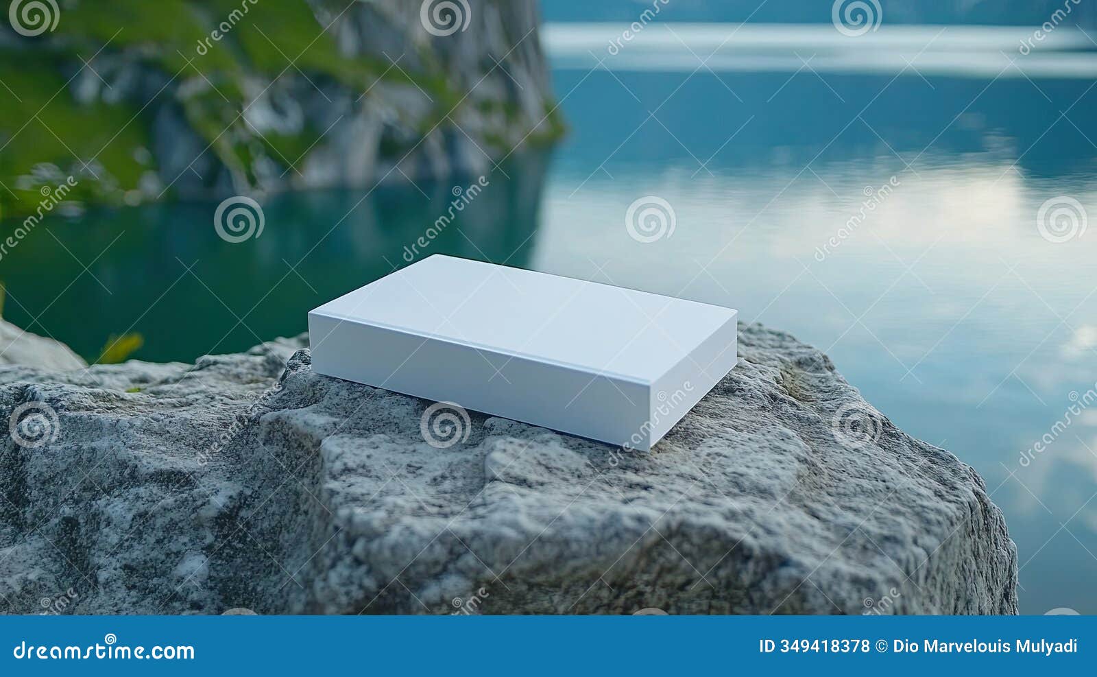 Blank White Box on Rock by Lake Stock Illustration - Illustration of ...