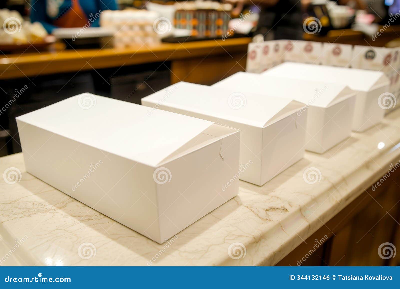Blank White Box on Table in Store for Design Stock Photo - Image of ...