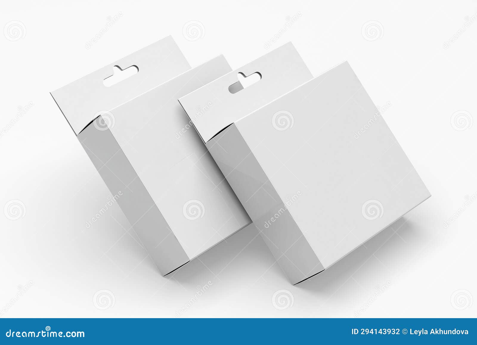 Blank White Boxes Mockups with Hang Tab Isolated on White Background, Front and Side View. Stock ...