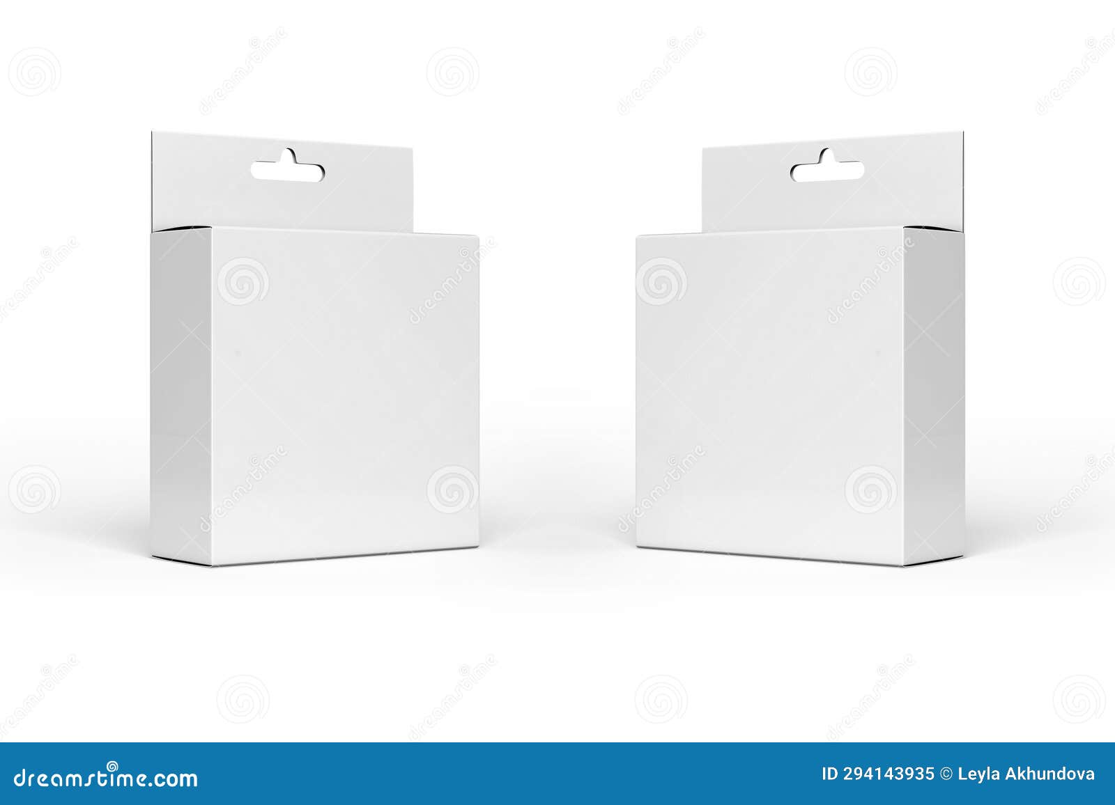 Blank White Boxes Mockups with Hang Tab Isolated on White Background, Front and Side View. Stock ...