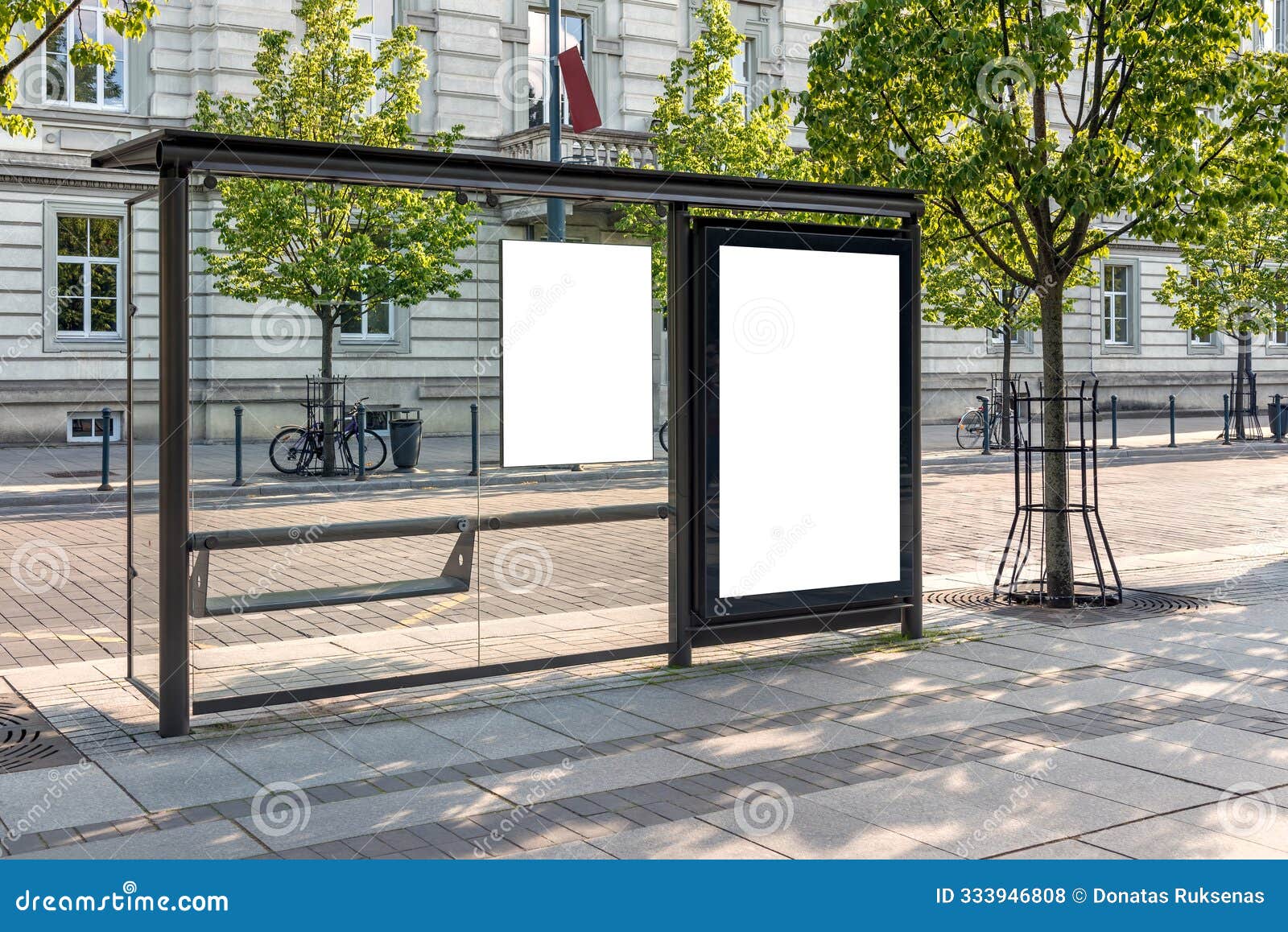 Blank White Bus Stop Billboard Mockup in Front of an Empty Street Stock ...