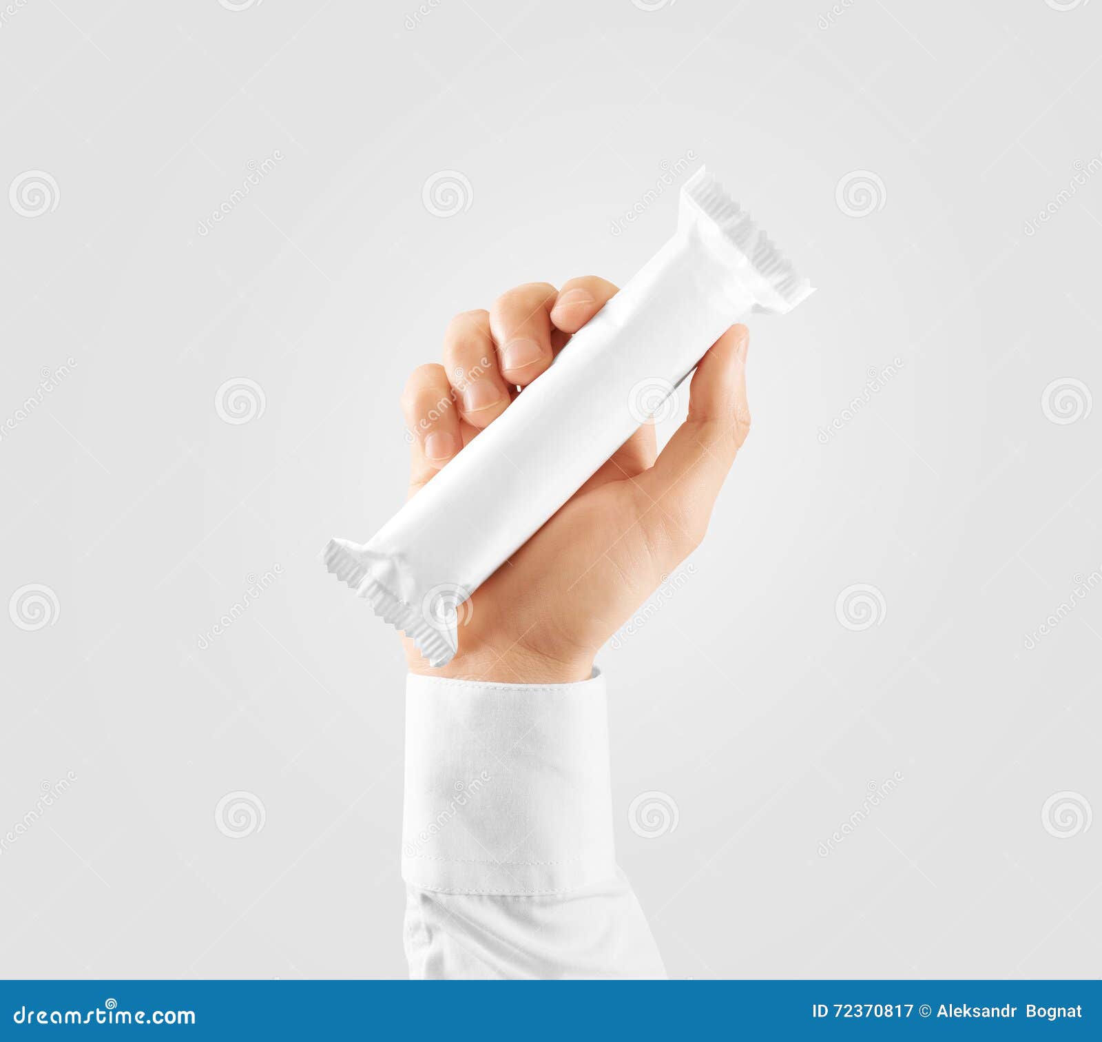 Blank White Candy Bar Plastic Wrap Mockup Hold in Hand, Stock Image ...