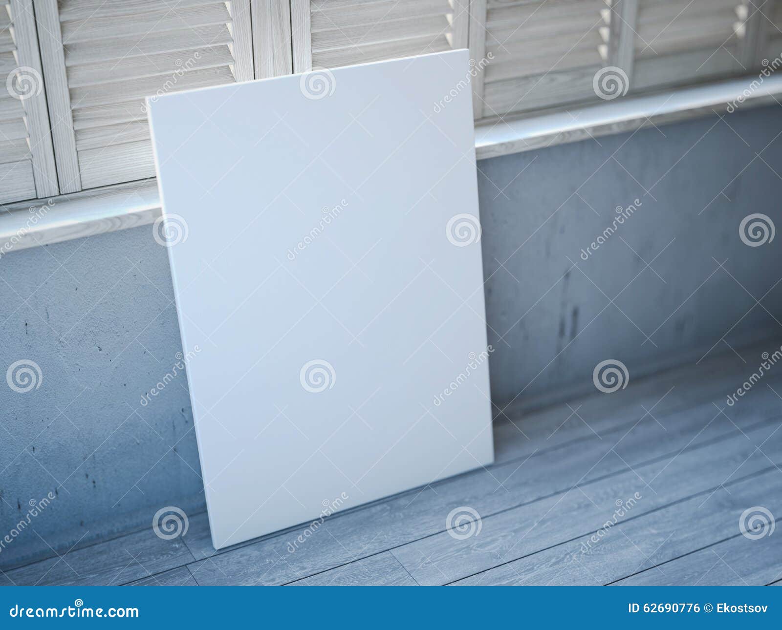 Blank White Canvas Near the Windows with Shutters. Stock Photo - Image ...
