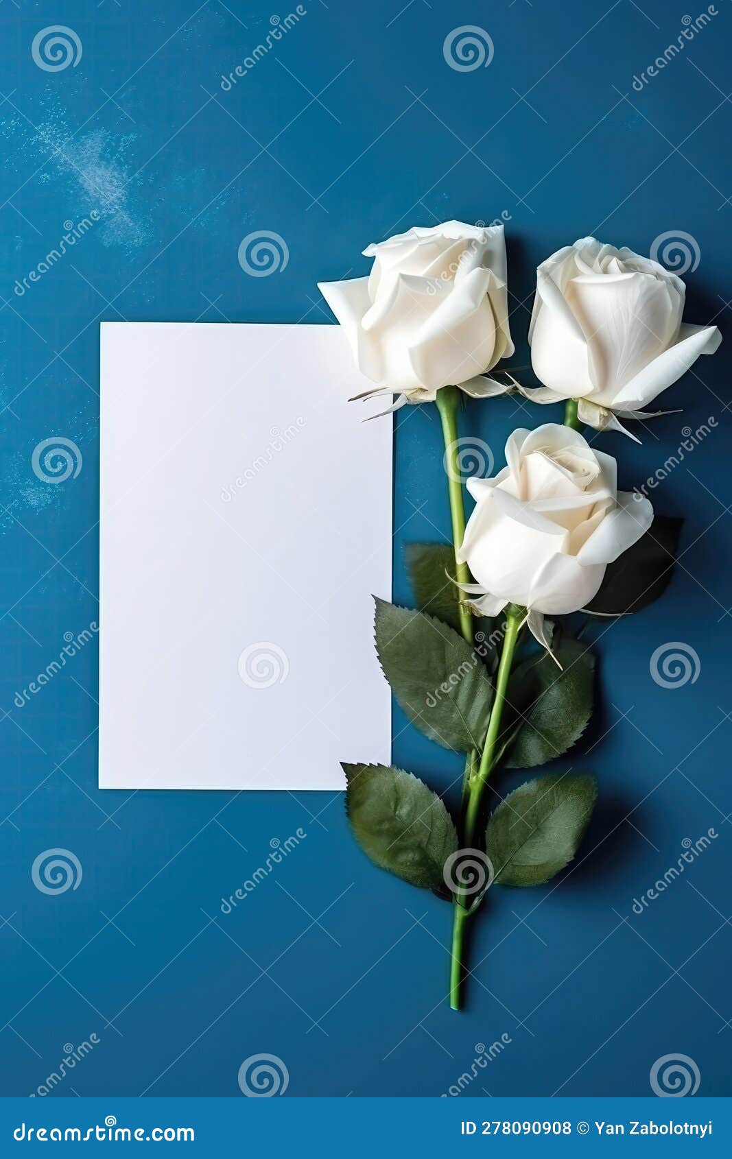 Blank White Card on Blue Background with Roses Postcard. Generative AI ...