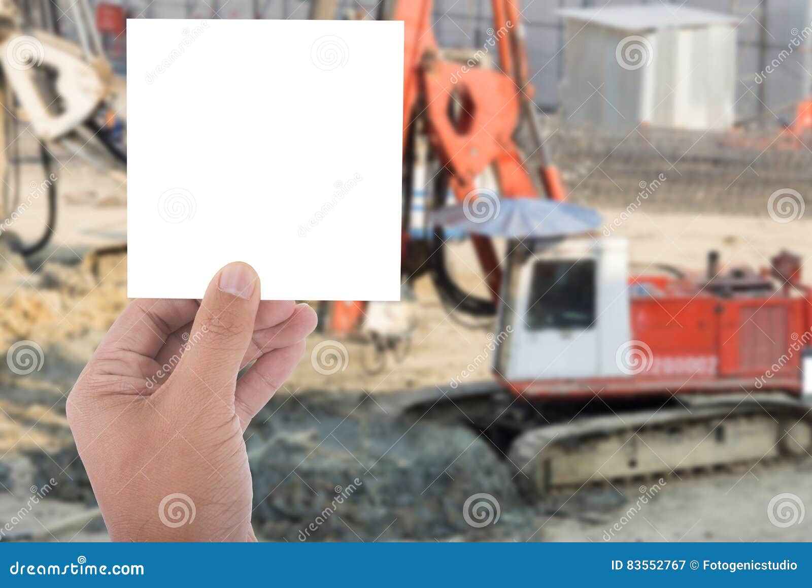 Blank White Card with Construction Site in Background Stock Image ...