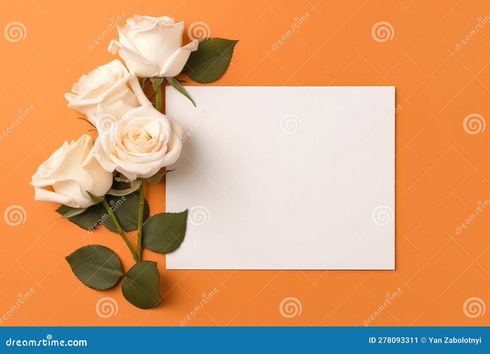Blank White Card on Orange Background with Roses Postcard. Generative ...