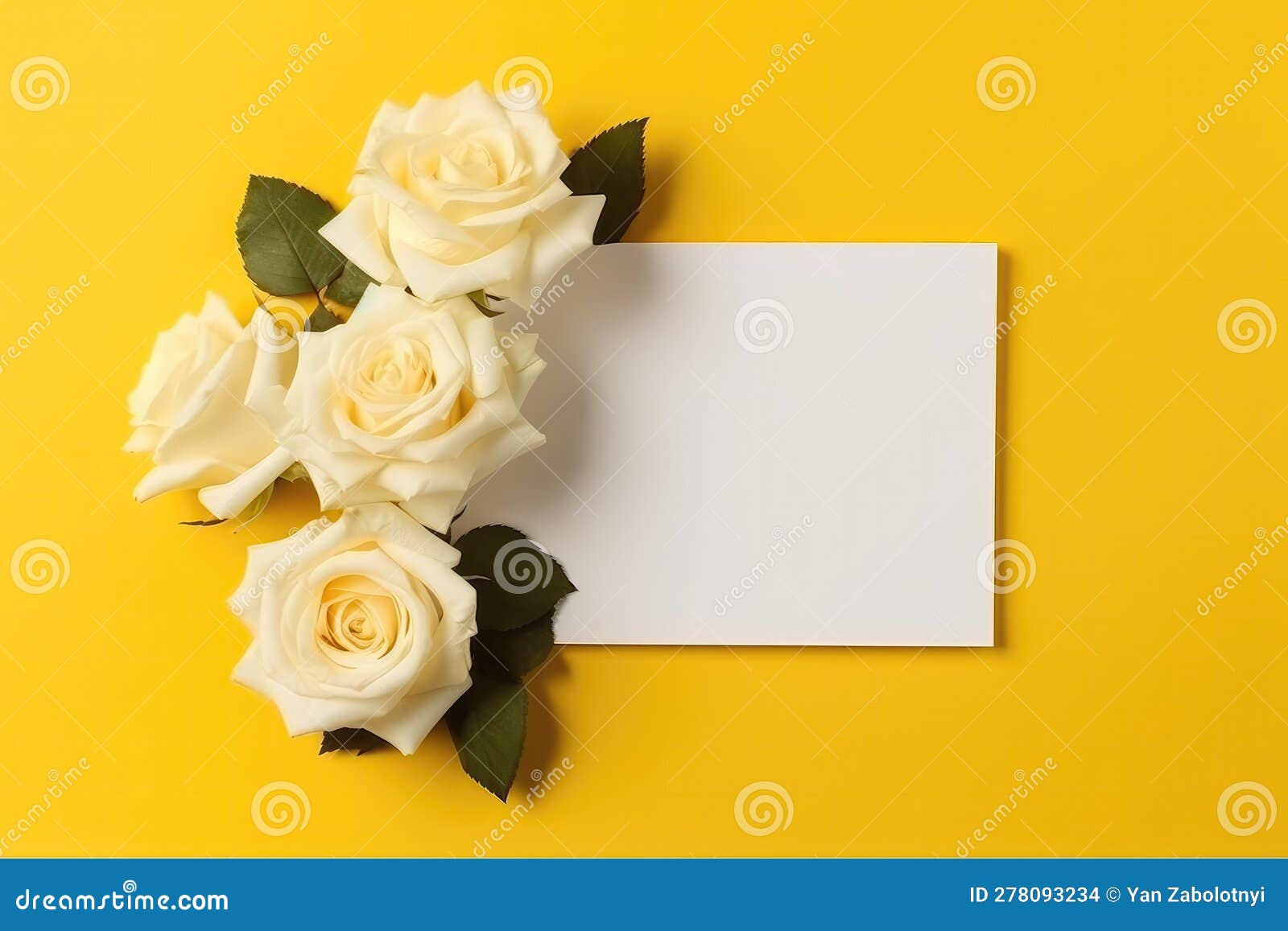 Blank White Card on Yellow Background with Roses Postcard. Generative ...