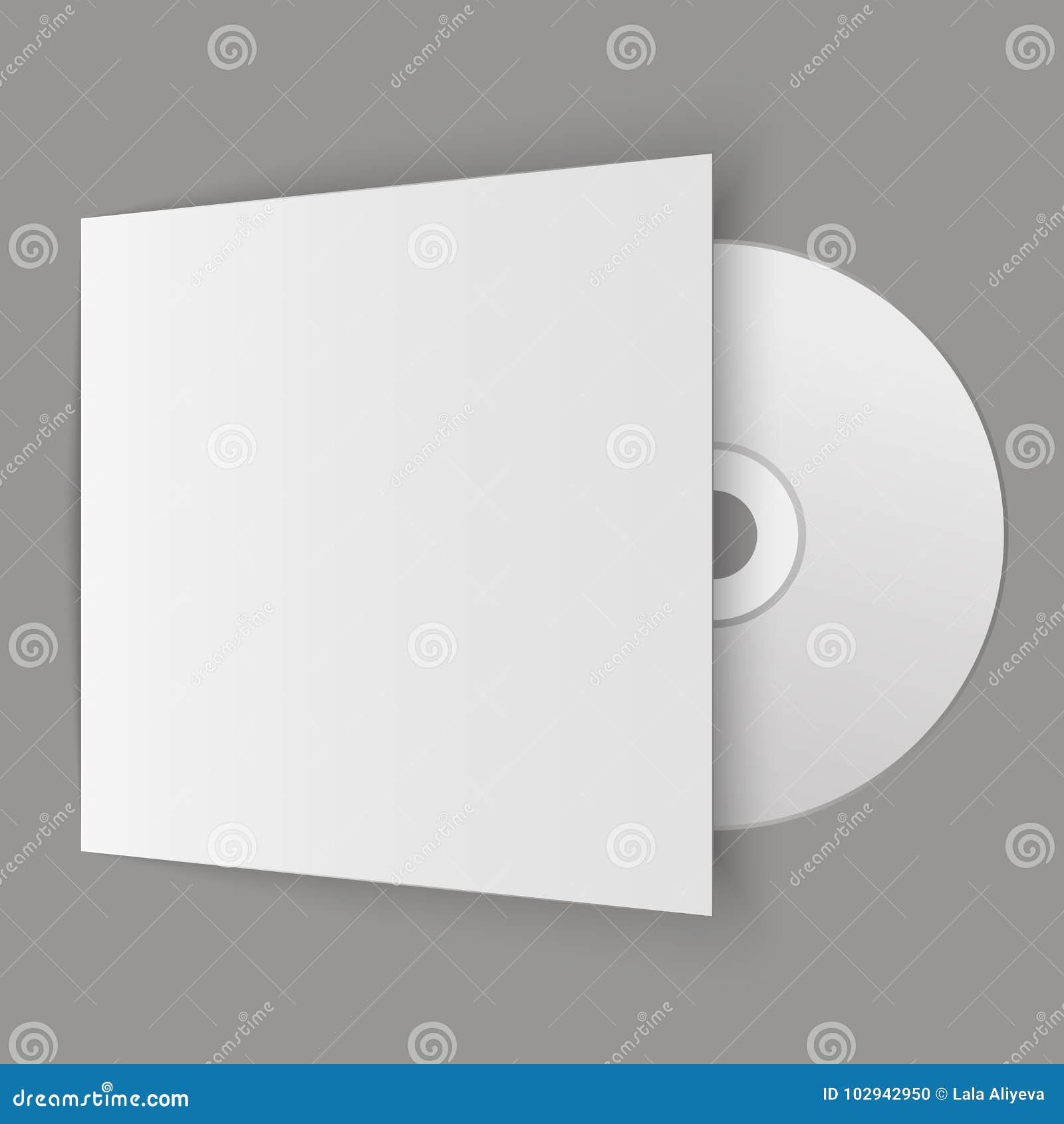Blank White Compact Disk with Cover on Wooden Table and Concrete Wall ...