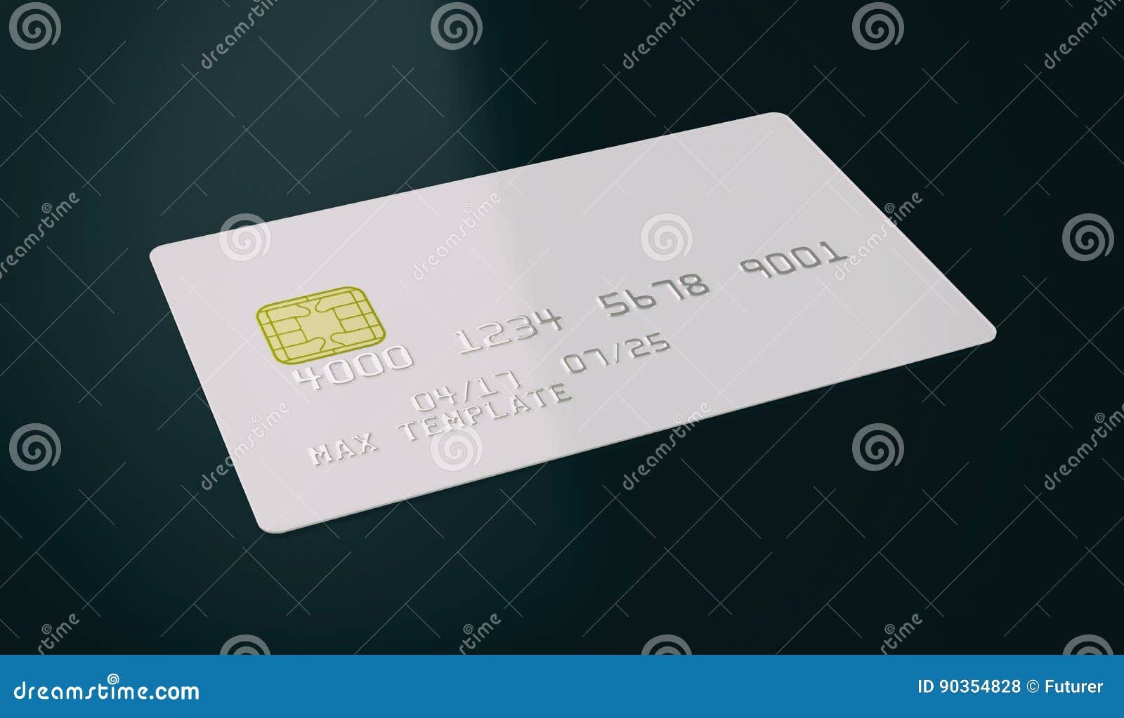 Blank White Credit Card Template on Black Background - 3D Rendering ...