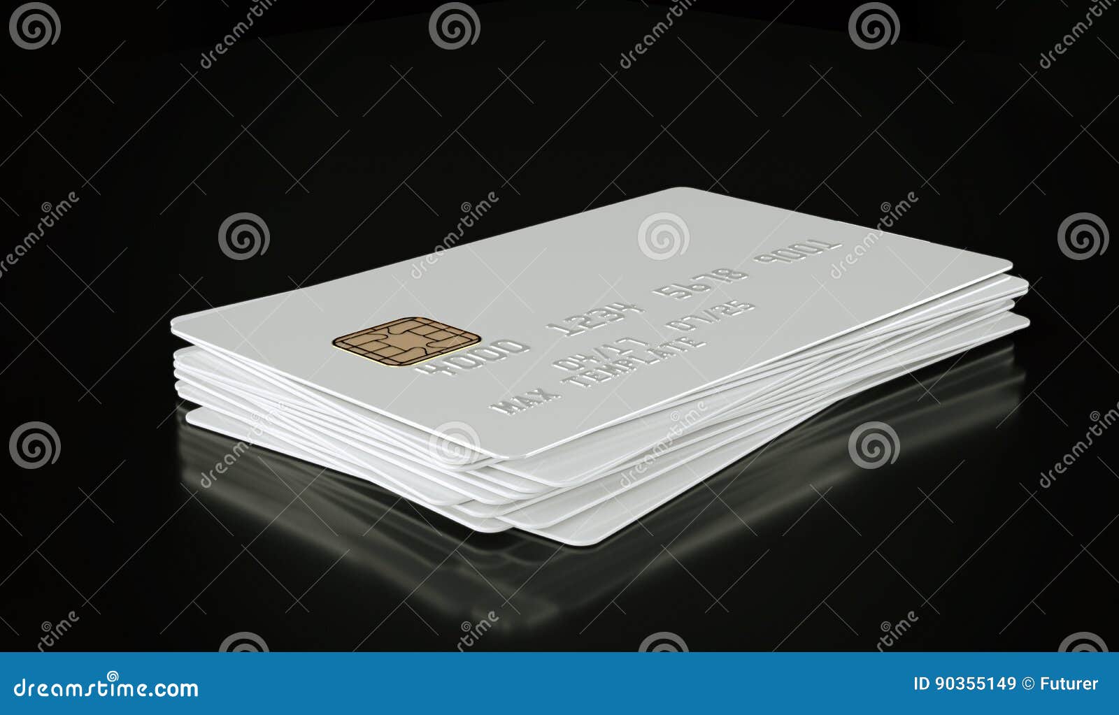 Blank White Credit Card Template on Black Background - 3D Rendering ...