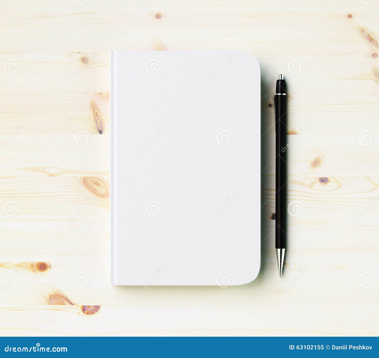 Blank White Diary Cover with Pen on Wooden Table Stock Illustration ...