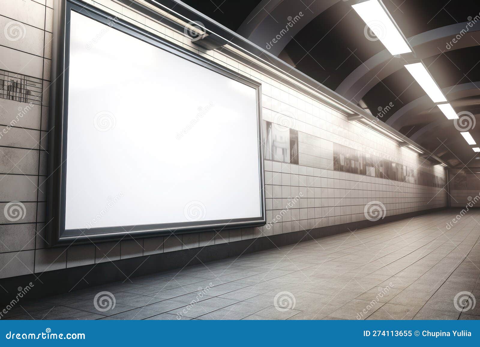 Blank White Digital Billboard Light Box in Empty Subway Train Station ...