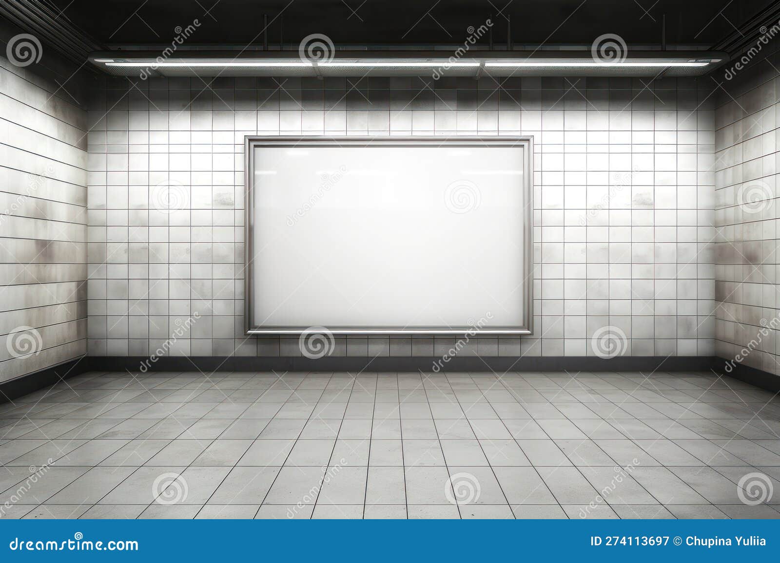 Blank White Digital Billboard Light Box in Empty Subway Train Station ...