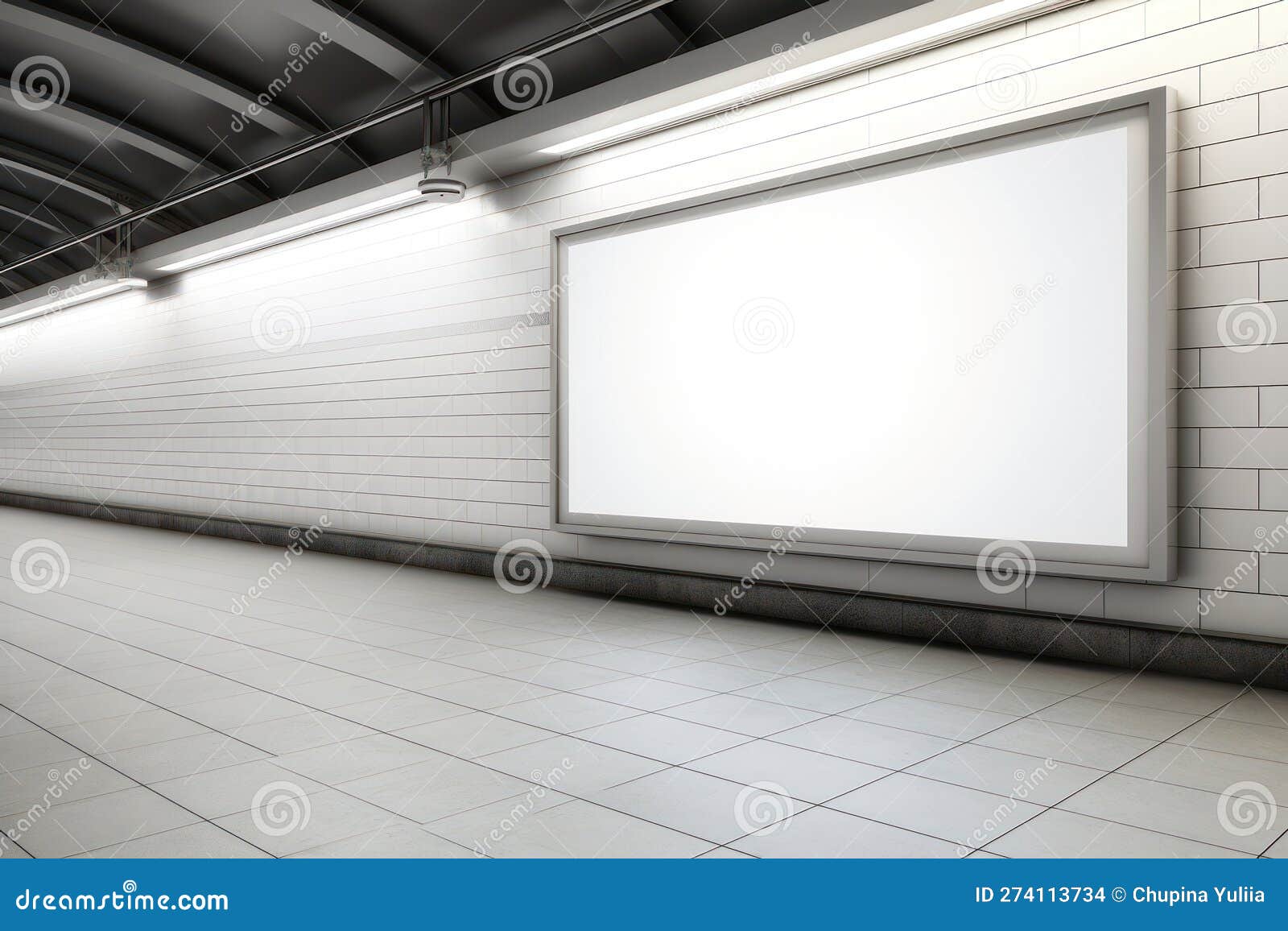 Blank White Digital Billboard Light Box in Empty Subway Train Station ...