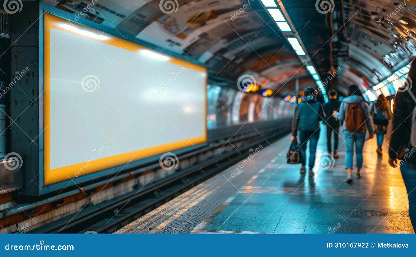 White Digital Billboard Mockup in Train Station. Empty Advertisement ...