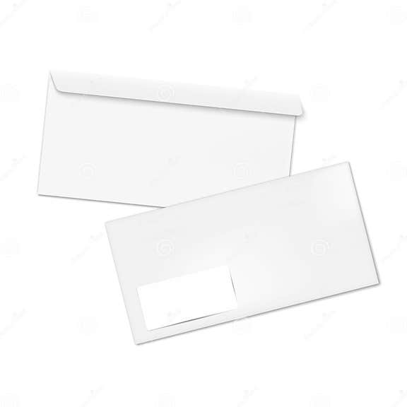 Blank White DL Envelope with Empty Address Label Sticker Front and Back ...
