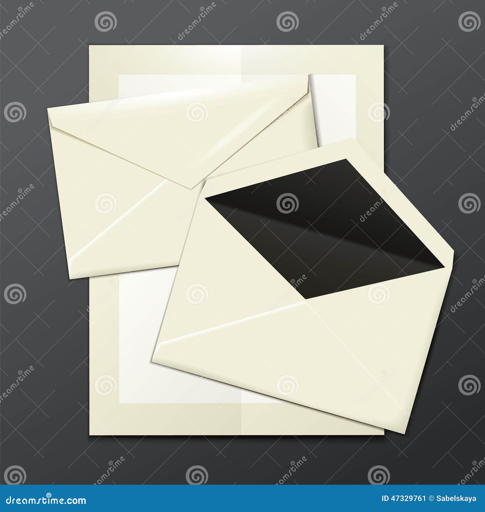 Blank White Envelopes Opened, Close, and a Letter Stock Illustration ...