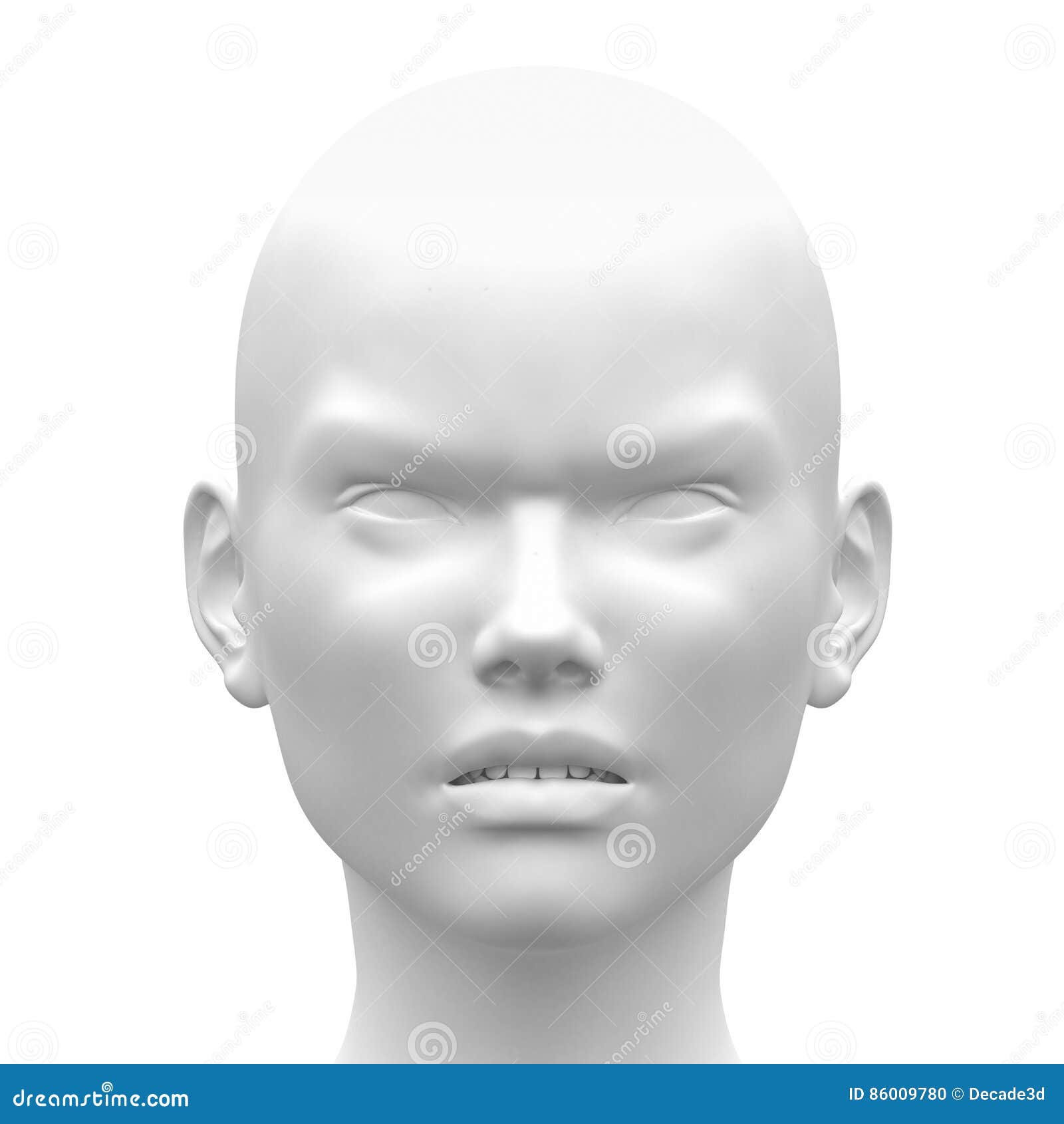 Blank White Female Angry Face Emotion - Front View Stock Illustration ...