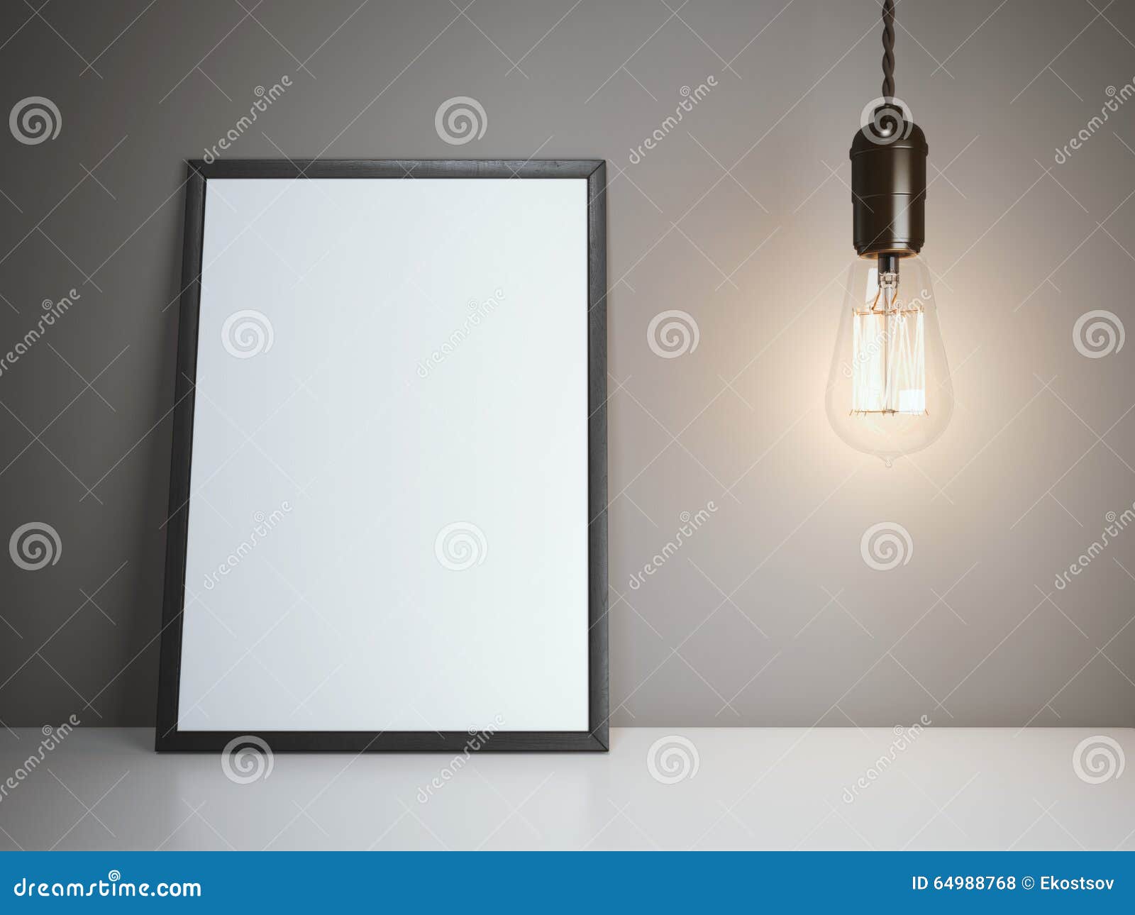 Blank White Frame with Glowing Bulb. 3d Rendering Stock Photo - Image ...