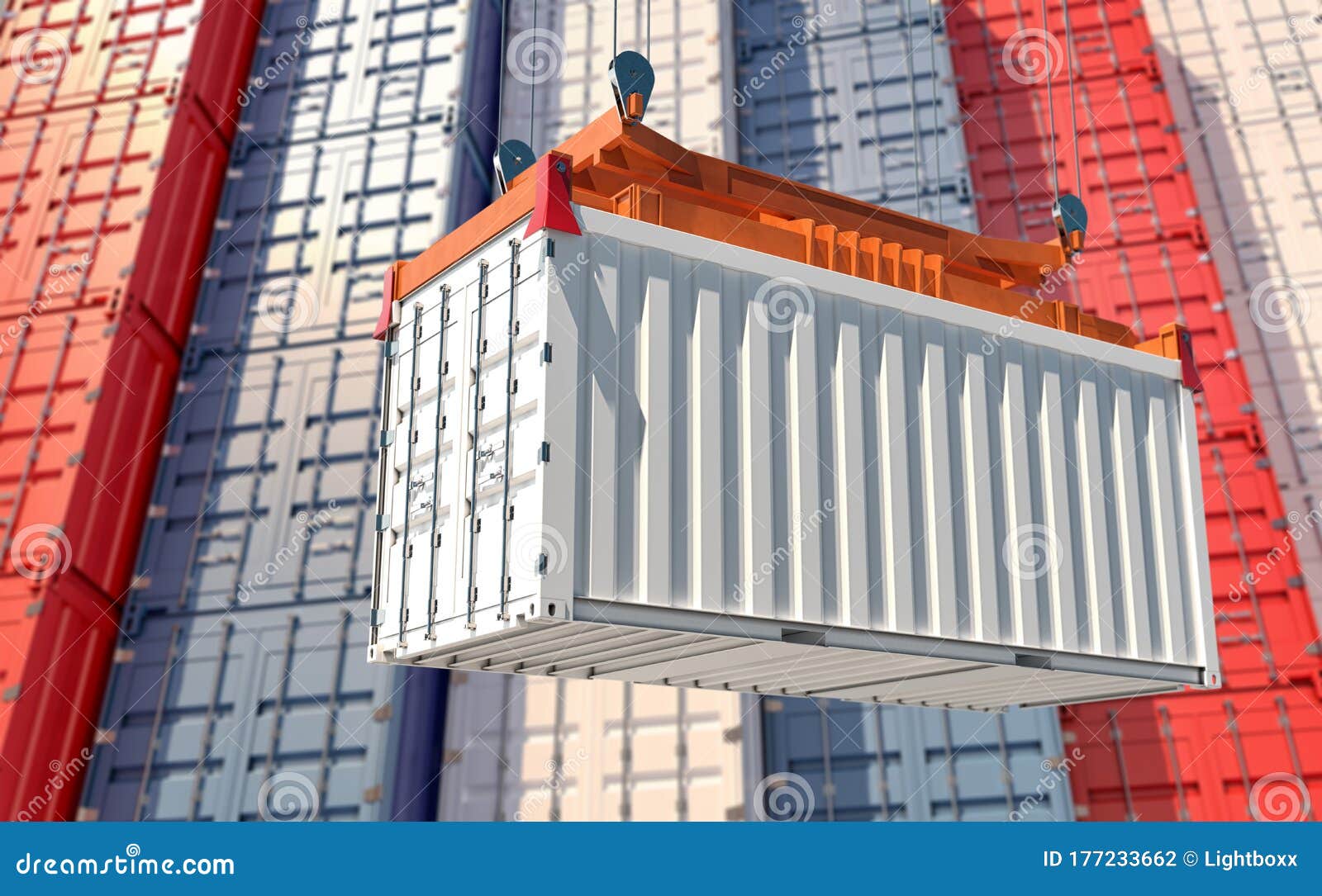 Blank White Freight Container Hanging on a Crane. Stock Illustration ...