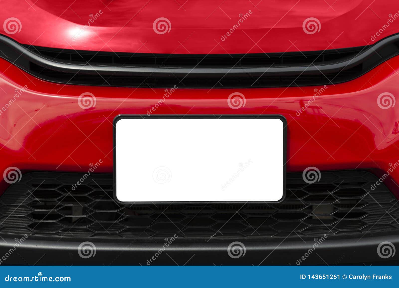 Blank White Front License Plate on Red Car with Copy Space Stock Image ...