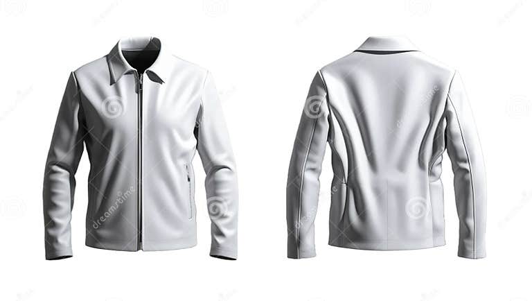 Blank White Jacket Mockup on White Background, Front and Back View ...