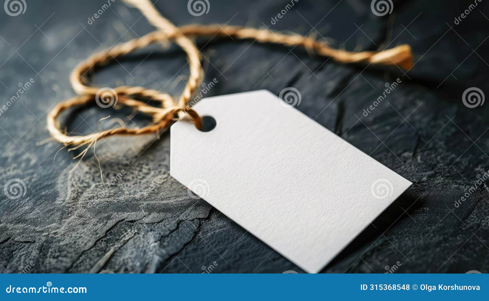Blank White Label Tag with String on Simple Background. Stock Photo ...