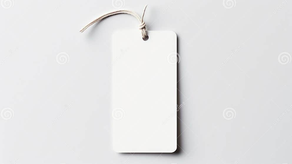 Blank White Label Tag with String on Simple Background. Stock Photo ...