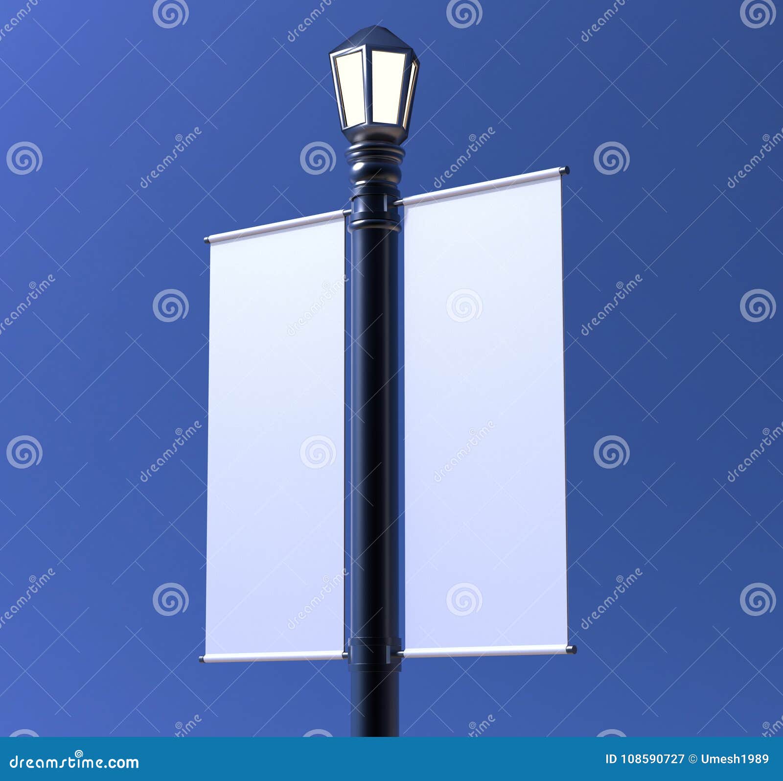 Blank White Lamp Post Banner Poster 3d Render for Mock Up and Template ...