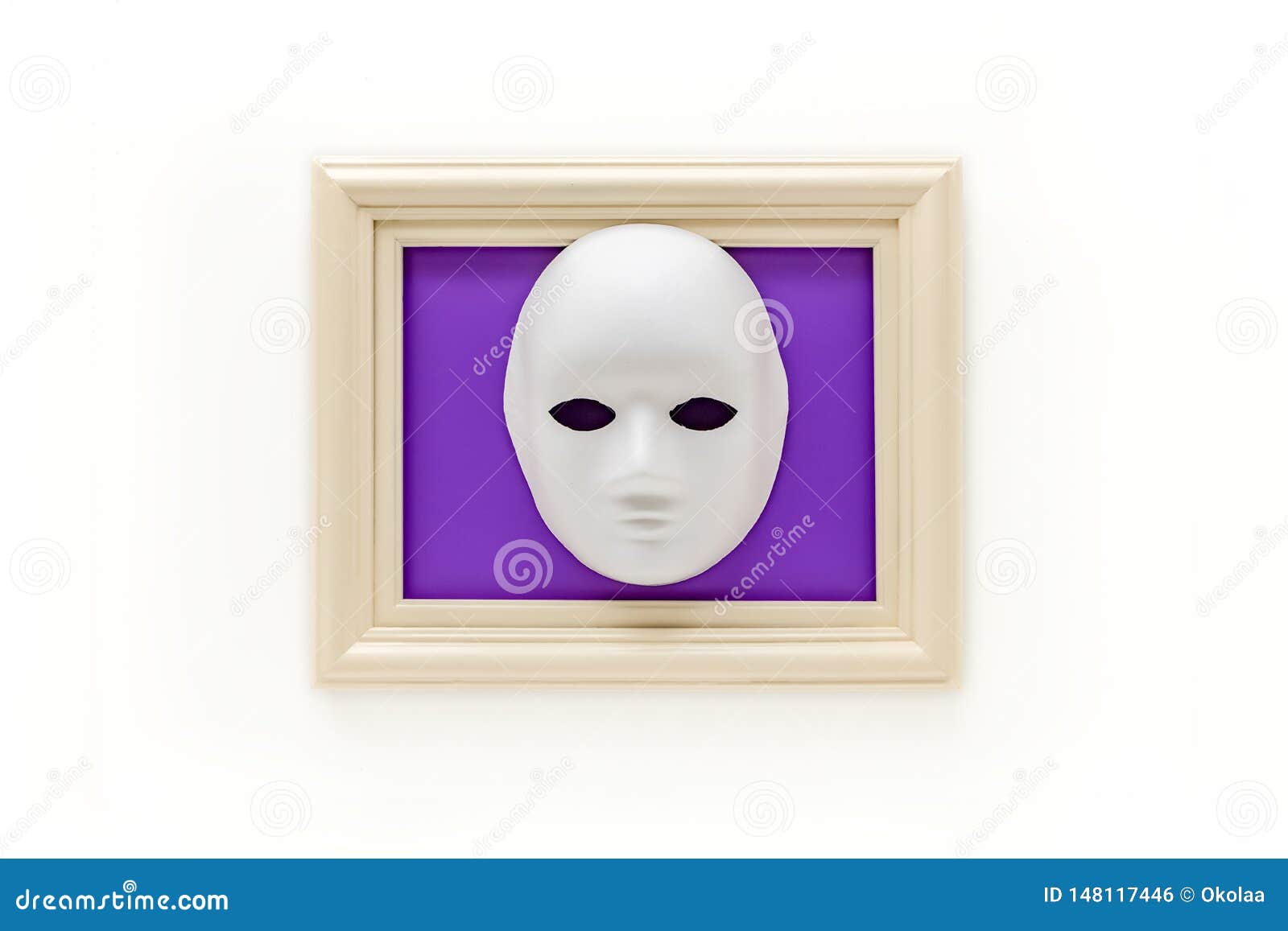 Blank White Mask in White Old Wooden Frame, on White Background Stock ...