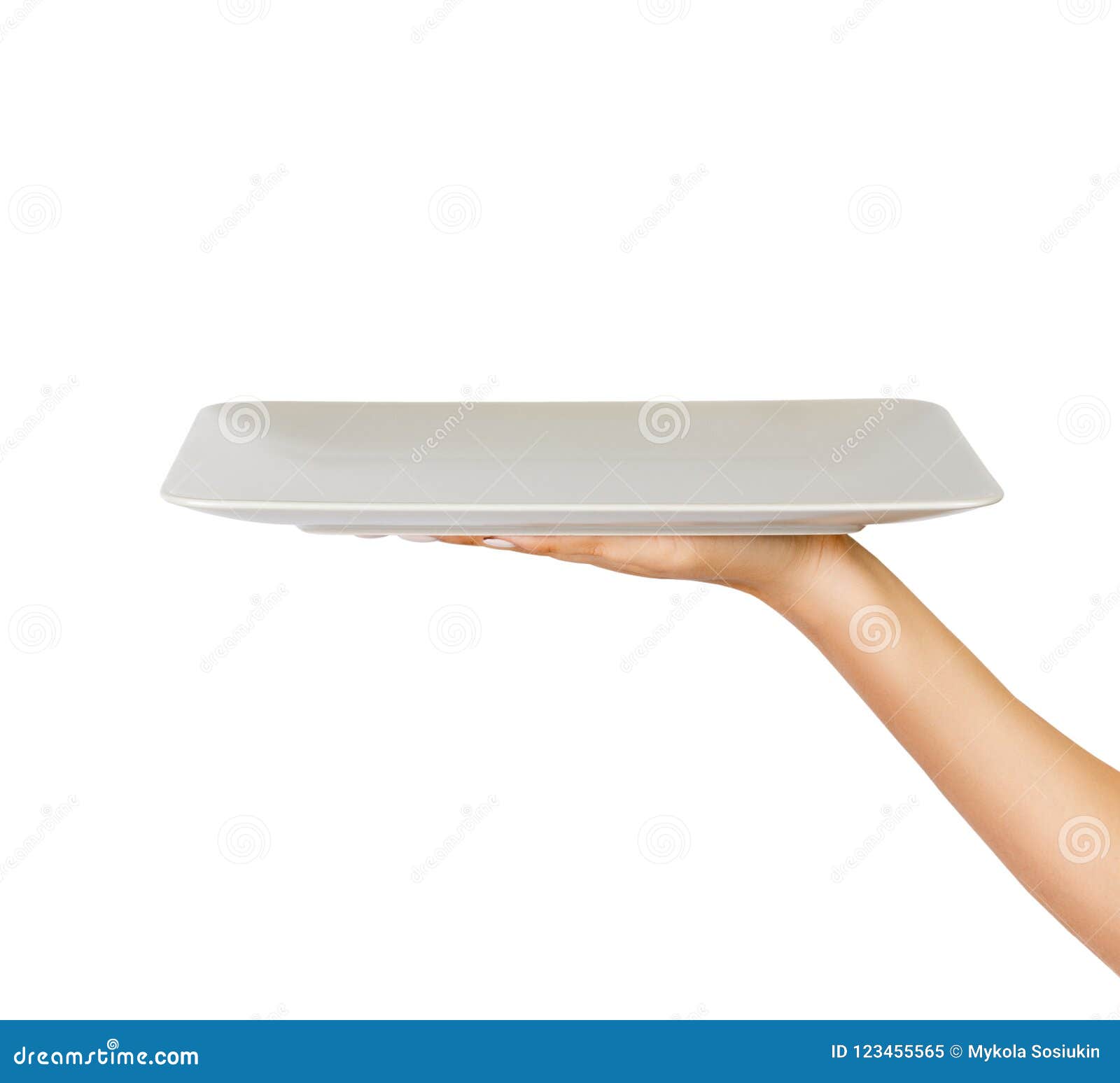 Blank White Matte Rectangular Plate in Female Hand. Perspective View ...
