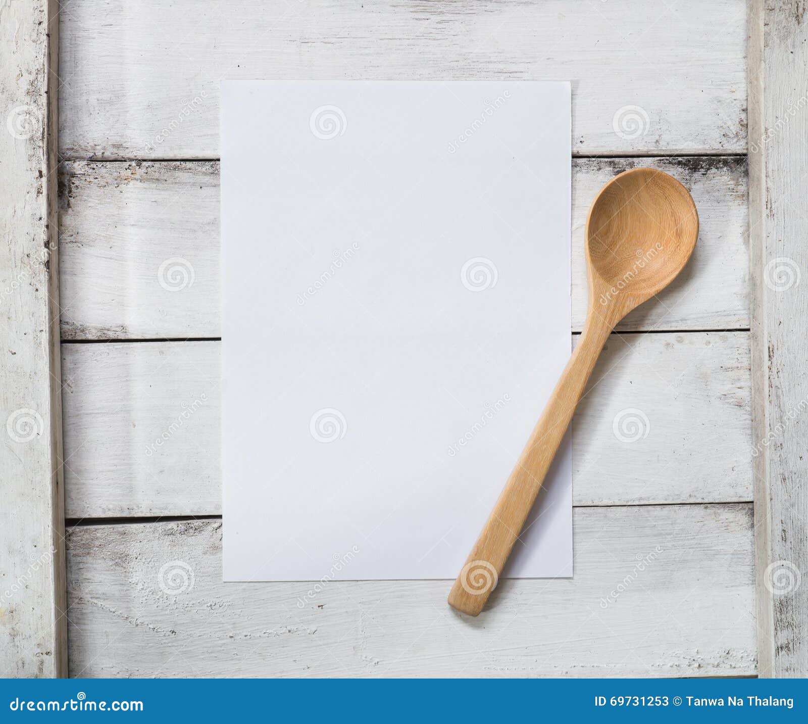 Blank White Menu Paper Template Background and Wooden Spoon on Stock ...