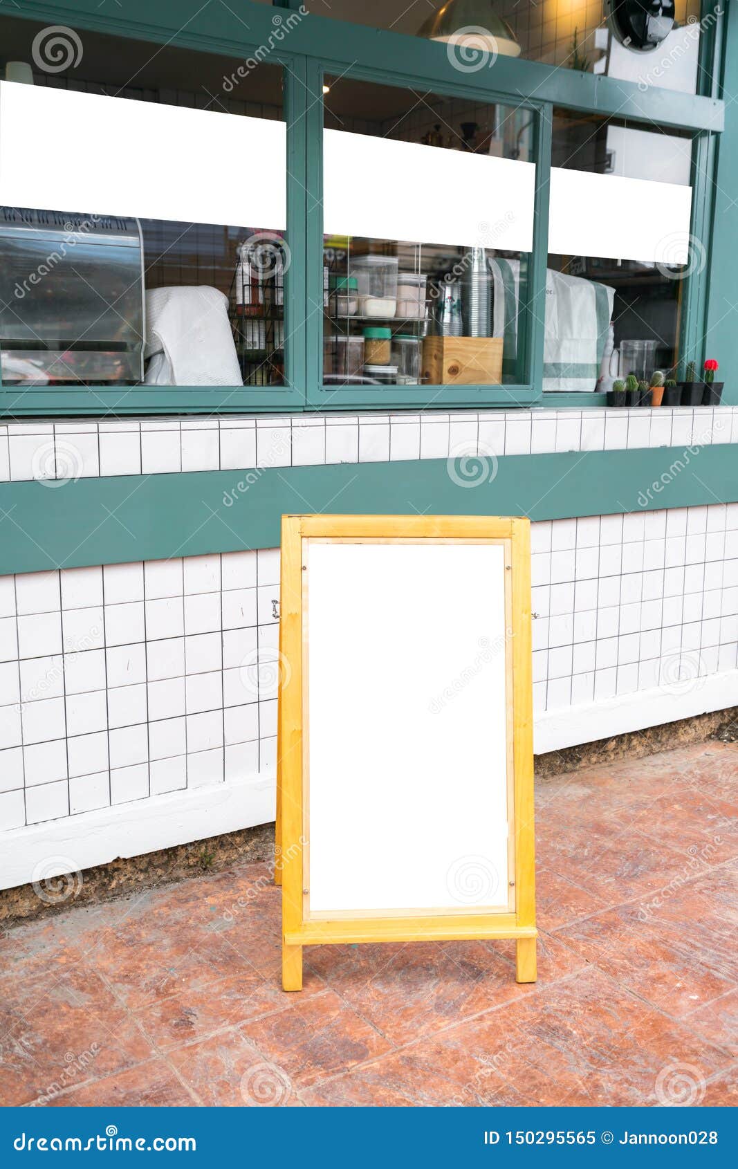 Blank White Menu Stand on Floor in Front of Restaurant Stock Image ...