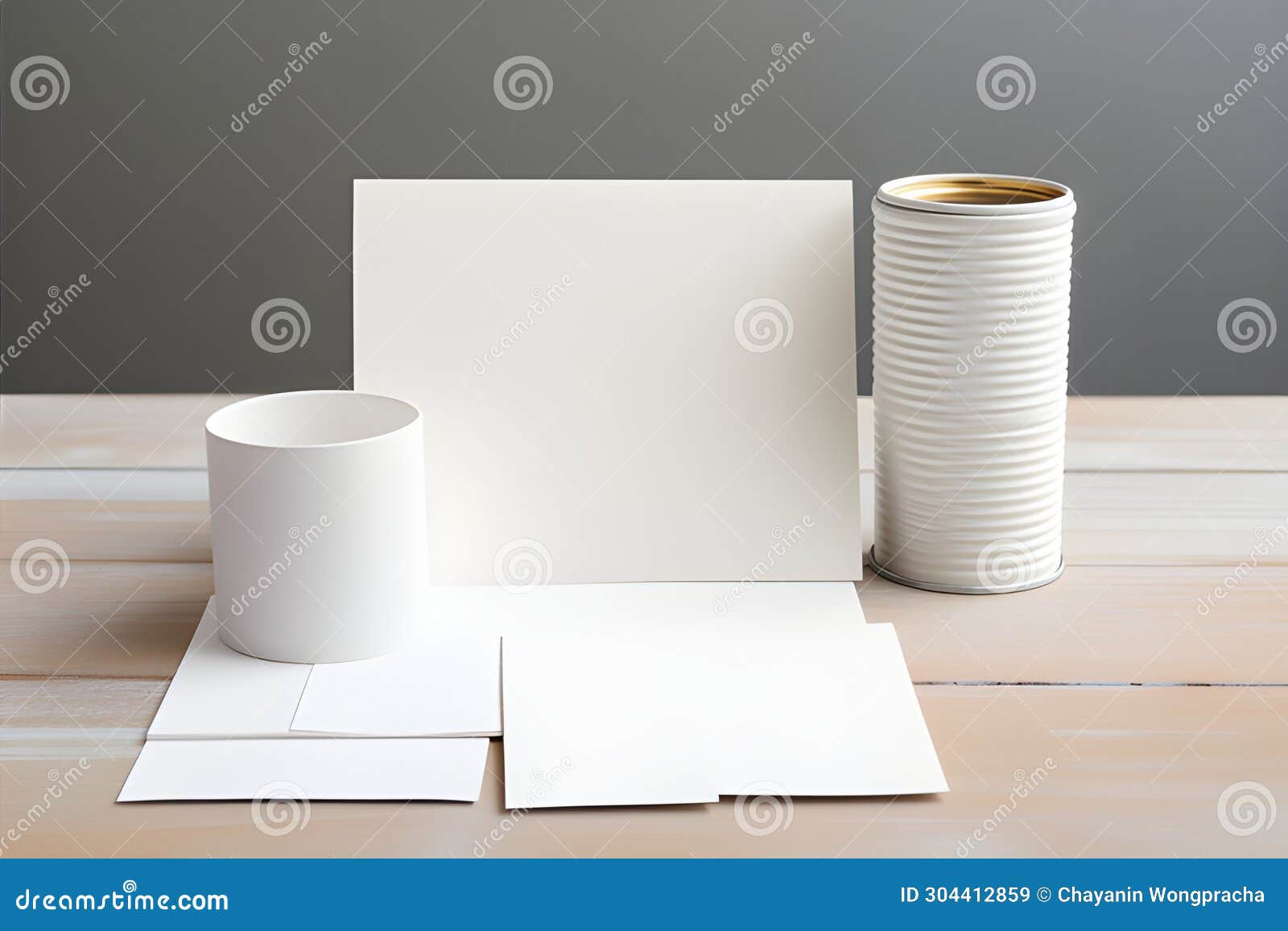 Blank White Mockup Paint Color Card Positioned Next To Sample Cans. AI ...
