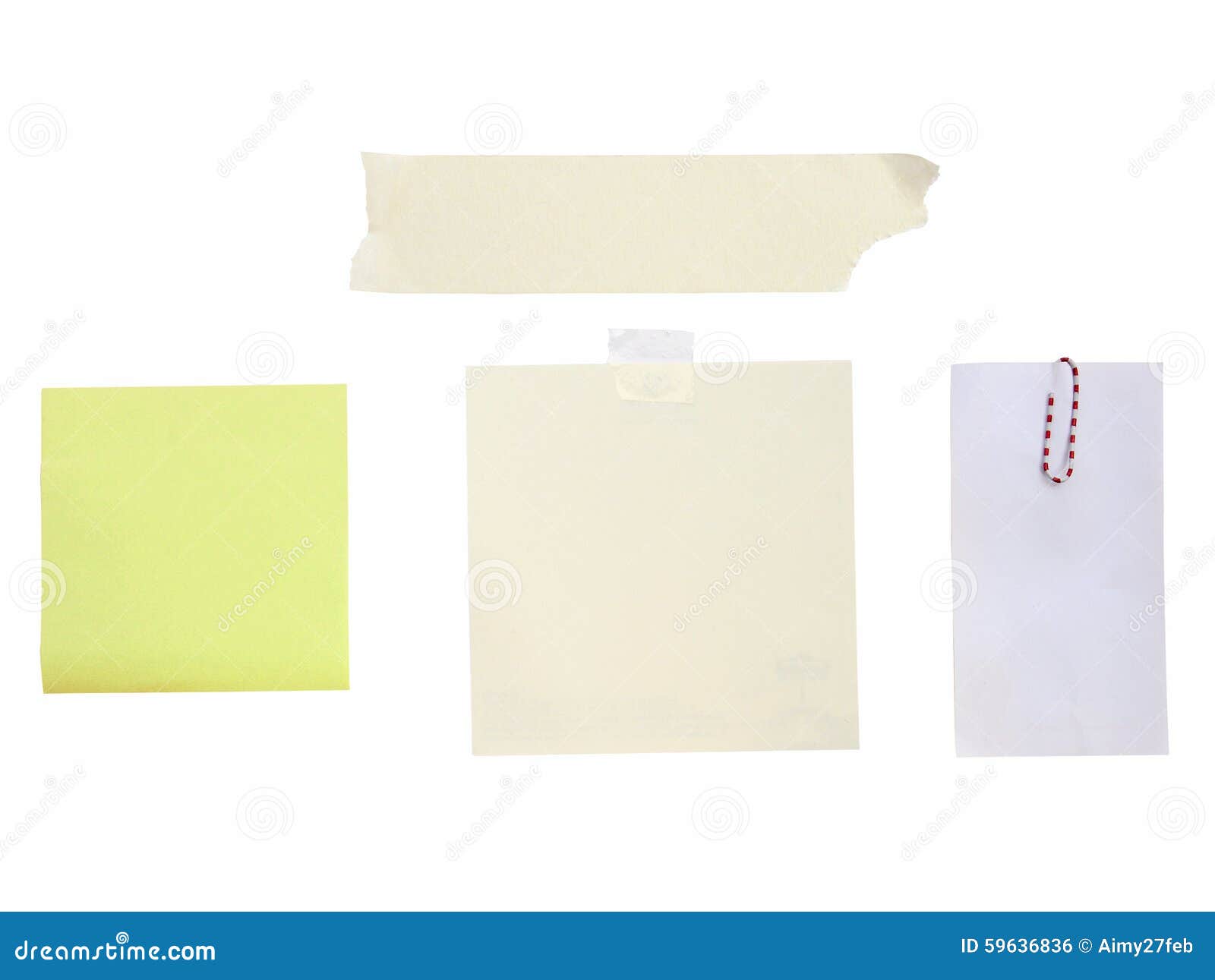 Blank White Note with Paper Clip and Tape Isolate on White (clipping ...