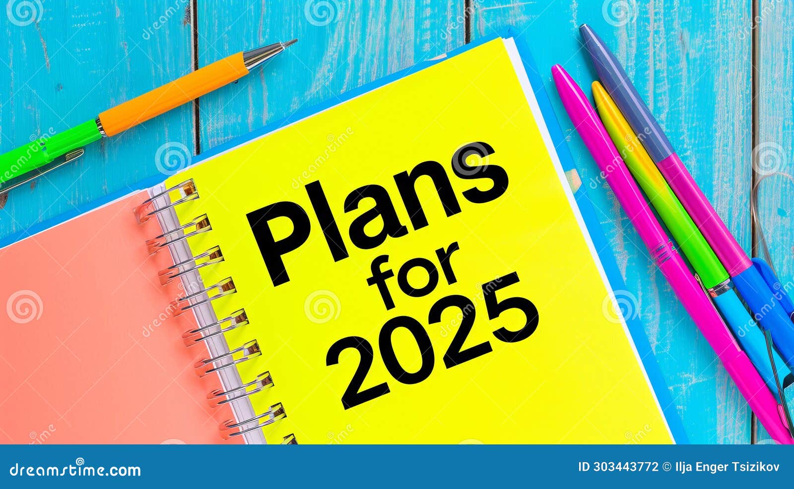 Blank White Notebook with Plans for 2025 Text on Wooden Table Top View ...