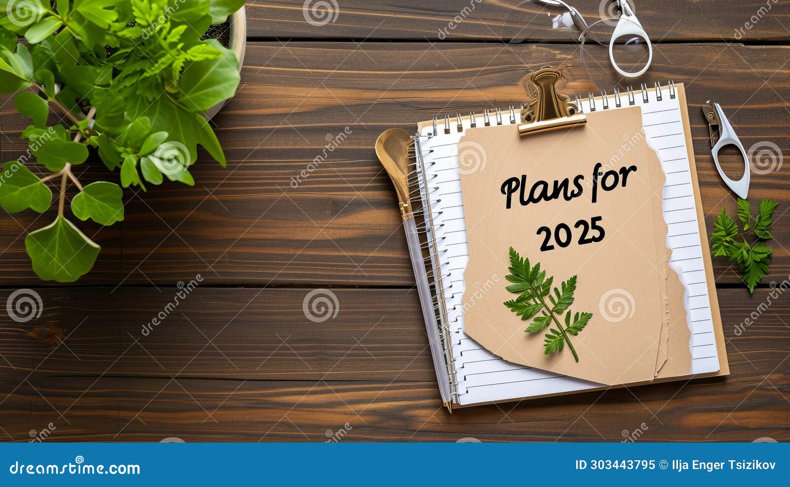 Blank White Notebook with Plans for 2025 Text on Wooden Table Top View ...