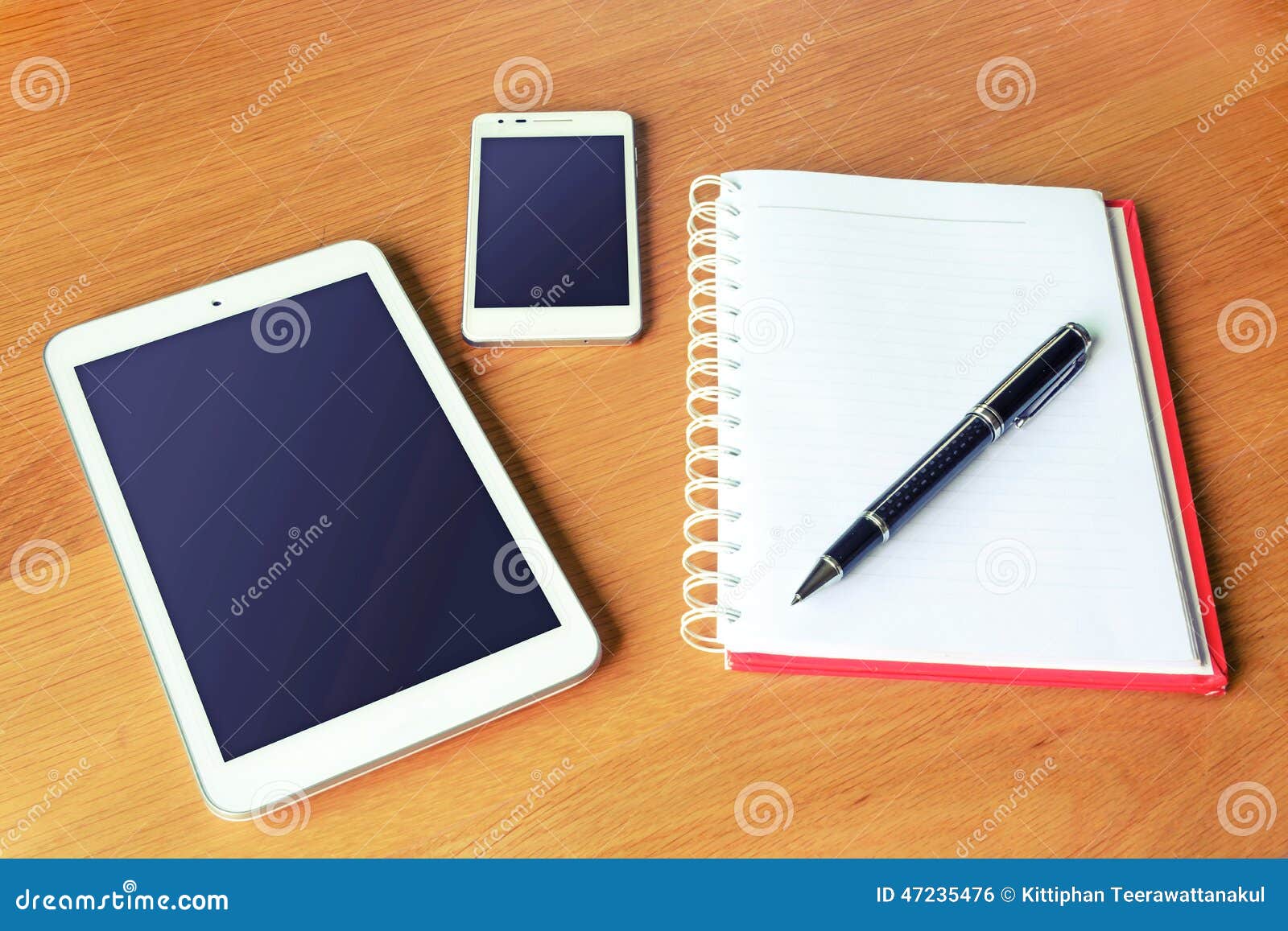 Blank White Notebook with Tablet Stock Photo - Image of background ...