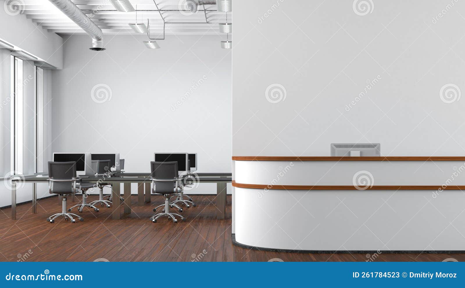 Blank White Office Wall Mock Up with Office Reception Desk Stock ...